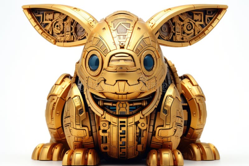 A Golden Robotic Rabbit with Large Ears and a Large Nose, AI Stock ...
