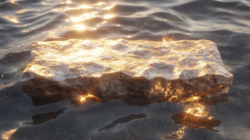 Golden Rock in Water at Sunset Stock Illustration - Illustration of wave, sunrise: 378530613