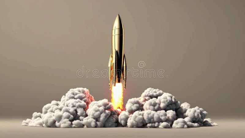 Golden Rocket Launching through Clouds with Fiery Trail, Space Exploration Concept Stock Video ...