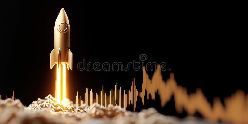 Golden Rocket Launching with Sound Wave Visualization in Background ...