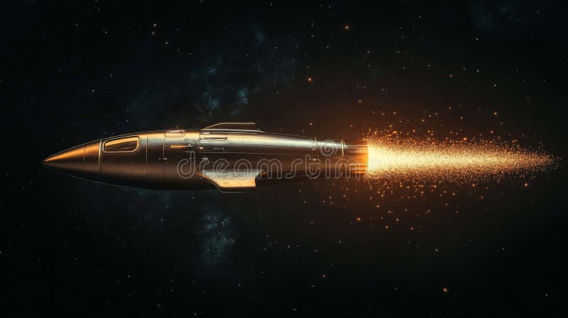 Golden Rocket Launching through Starry Space Stock Illustration ...