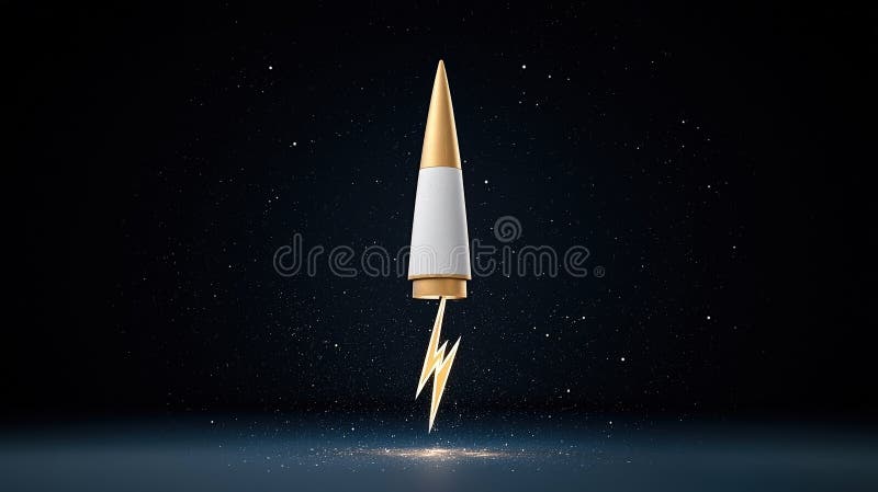 Golden Rocket Soaring through Space with Lightning Energy in a Starry ...
