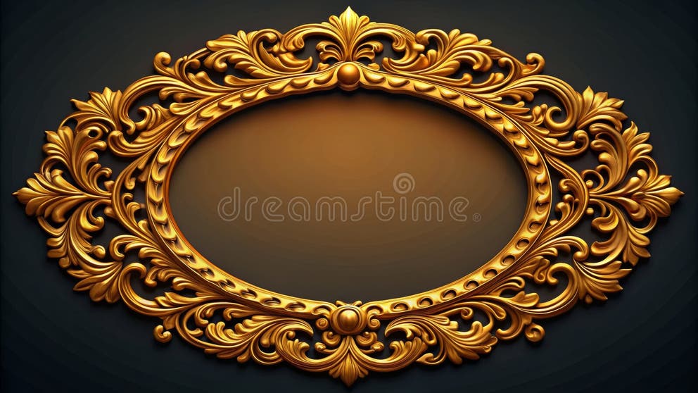 Golden Rococo Oval Frame 3D Render Stock Illustration - Illustration of ...