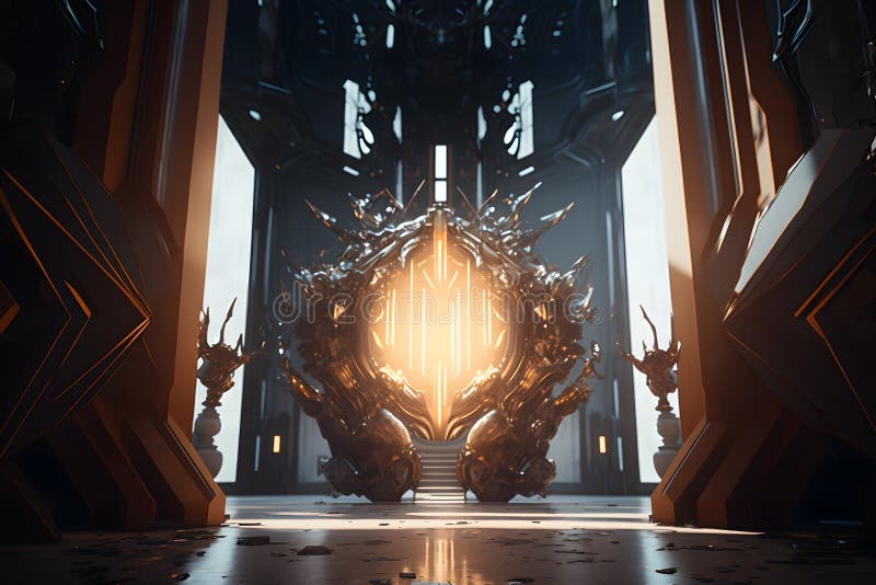 Golden Room Interior with Fantastic Abstract Elements. Neural Network ...