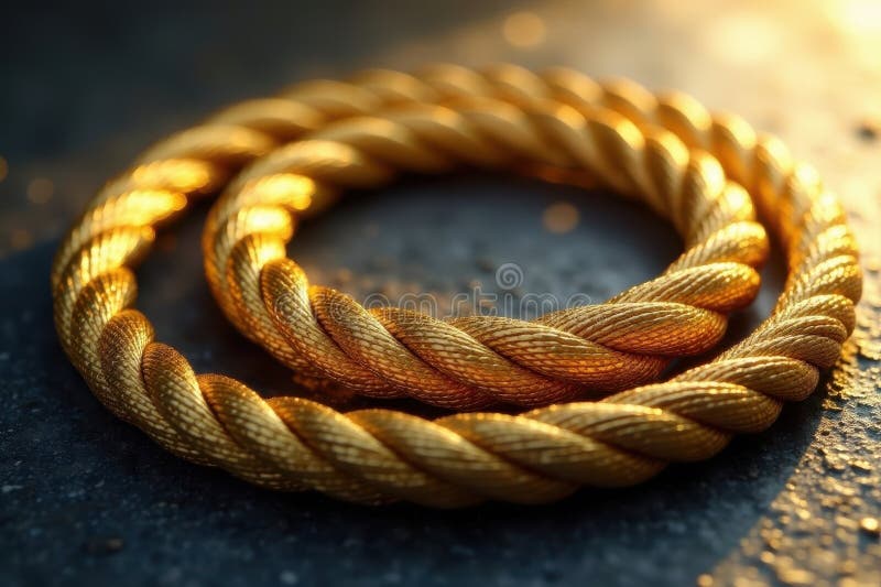 Golden Rope Spiral, Textured Surface, Sunlight Reflection, Material, Metal, Element Stock ...