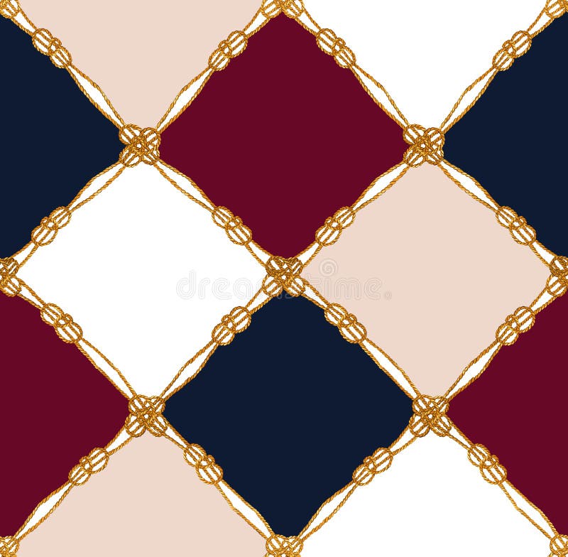 Golden Ropes on Diamond Shapes, Seamless Pattern for Textile. Stock ...