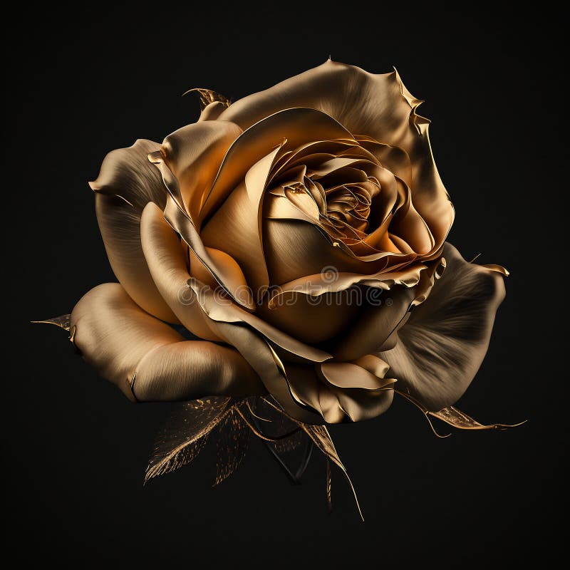 Golden Rose on a Black Background Stock Illustration - Illustration of ...