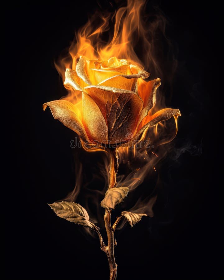 Golden Rose on Fire. Created by Generative Artificial Intelligence ...