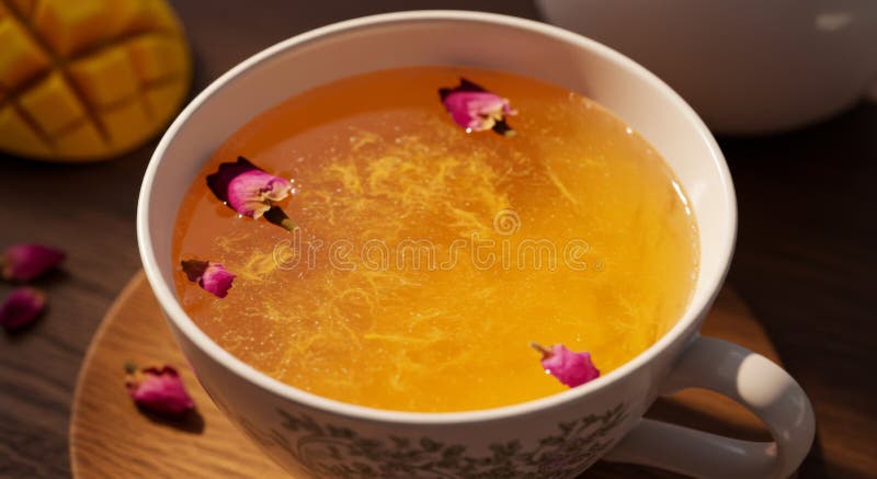 Golden Rose Tea with Mango in a White Mug Stock Illustration ...