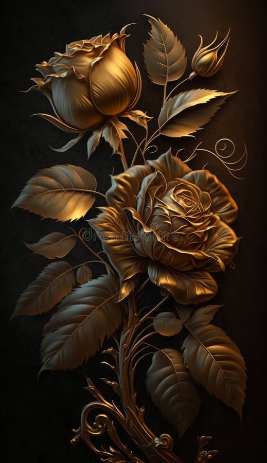 Golden Roses Art Work Generative AI Stock Illustration - Illustration ...