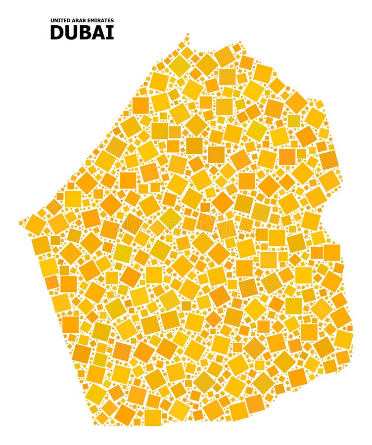 Golden Rotated Square Mosaic Map of Dubai Emirate Stock Illustration ...