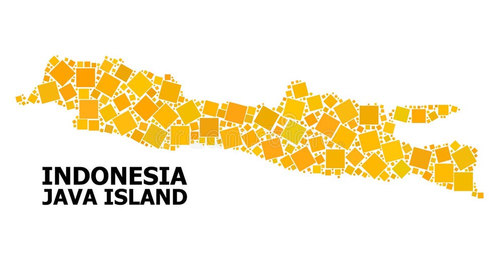 Golden Rotated Square Mosaic Map of Java Island Stock Illustration ...