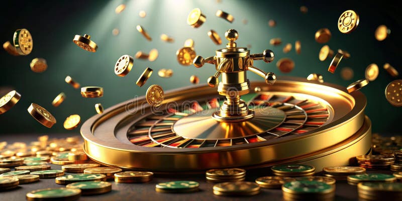 Golden Roulette Wheel with Falling Chips and Coins. Generative AI Stock ...