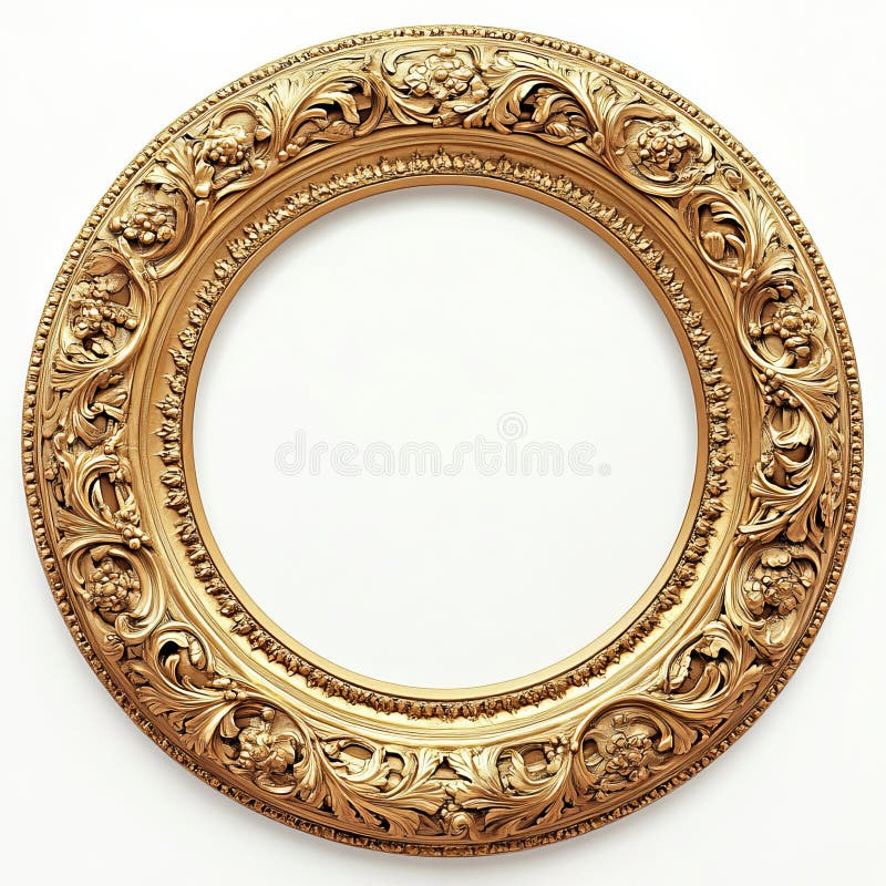 A Golden Round Frame Adorned with Complex Floral Patterns, Isolated on ...