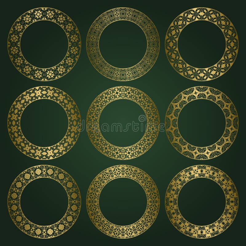Golden Round Frames Set of Traditional Ornament Borders Stock Vector ...