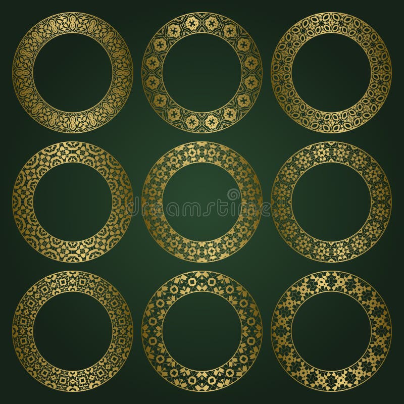 Golden Round Frames Set of Traditional Ornament Borders Stock Vector ...
