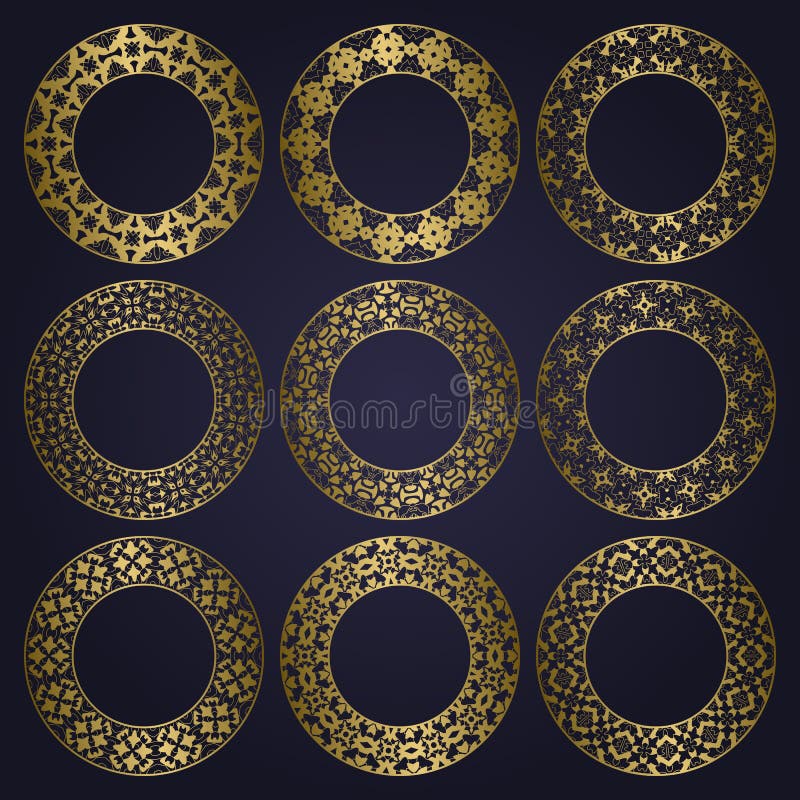 Golden Round Frames Set of Traditional Ornament Borders Stock Vector ...