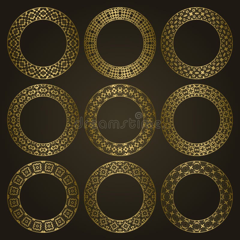 Golden Round Frames Set of Traditional Ornament Borders Stock Vector ...