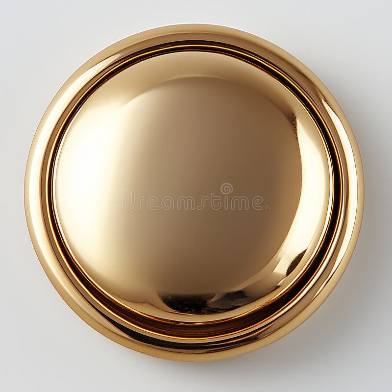 Golden Round Metallic Button with Smooth Reflective Surface on White ...