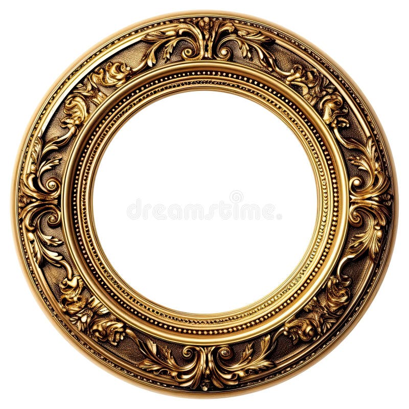 Golden Round Picture Frame Baroque Style Isolated White Background ...