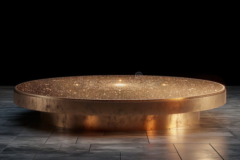 Golden Round Platform on a Black Background. Stock Illustration ...