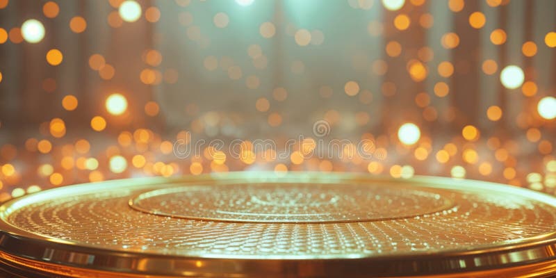 Golden Round Platform with Warm Background Lights. Stock Image - Image ...