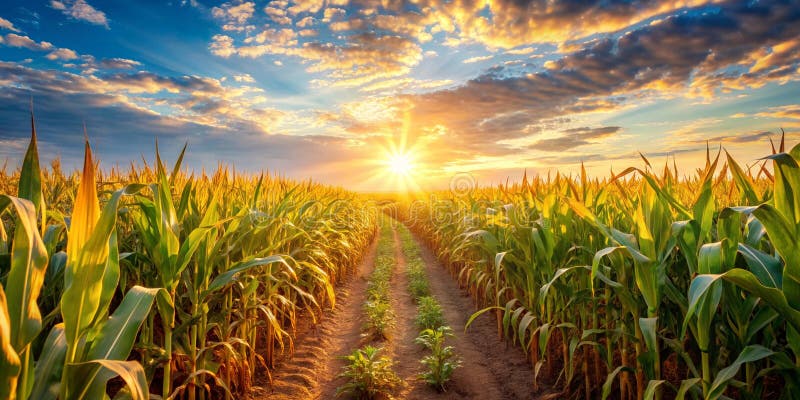 Golden Rows of Endless Corn Fields Under Bright Sunlight AI-Generated ...