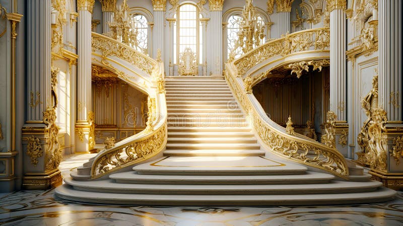Golden Royal Stairs in Palace, Ai Generated Stock Illustration ...