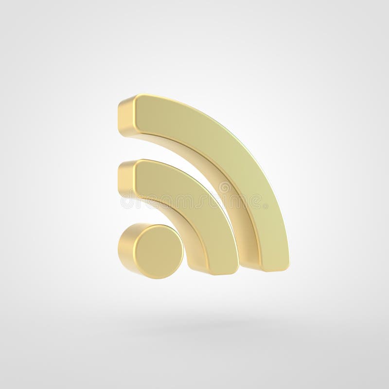 Golden RSS Icon Isolated on White Background. Stock Illustration ...
