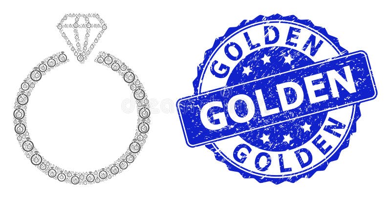 Distress Golden Round Watermark and Recursion Diamond Ring Icon Collage ...