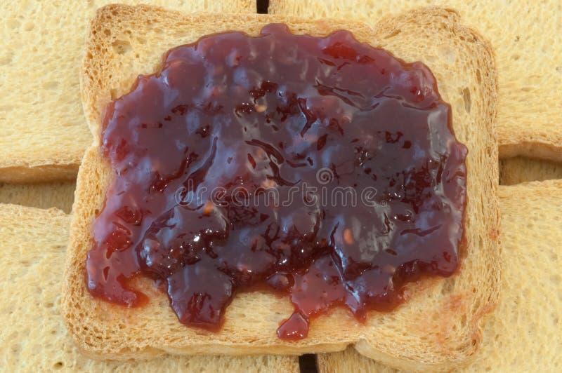Golden Rusk and Raspberry Jam Stock Photo - Image of healthy, macro ...