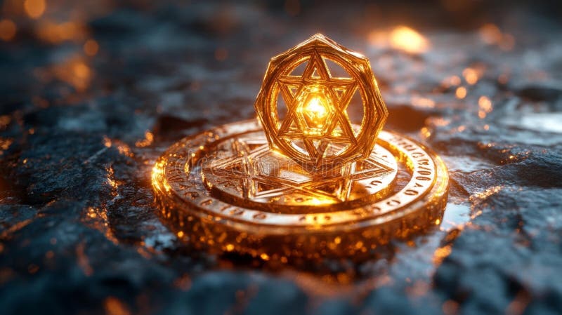 Golden Sacred Geometry Circle with Illuminated Star Stock Illustration ...