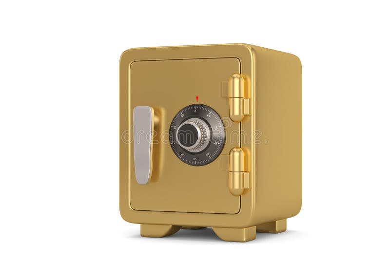 Golden Safe Box Isolated on White Background. 3D Illustration Stock ...
