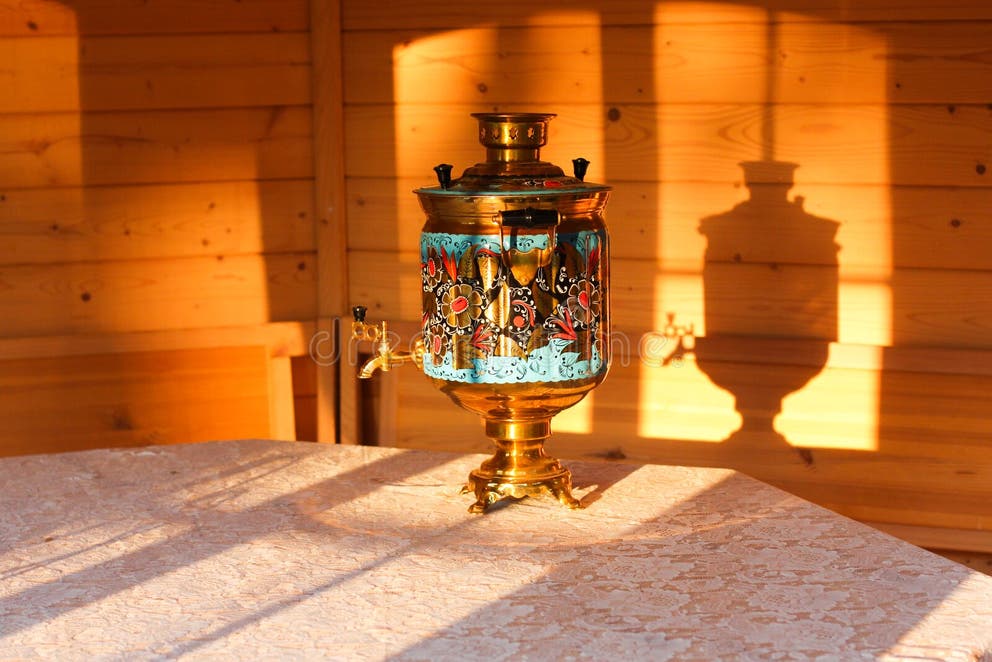 Golden samovar stock photo. Image of heat, breakfast - 23970504