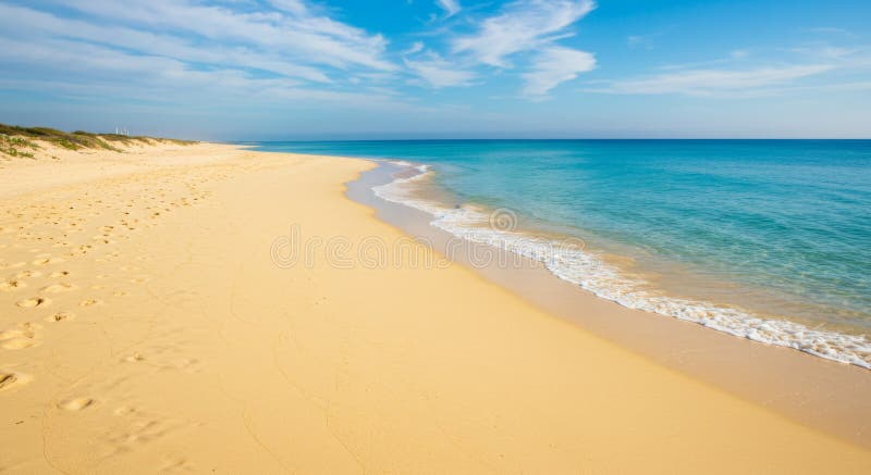 Golden Sand Beach with Turquoise Water Under a Sunny Sky Stock ...