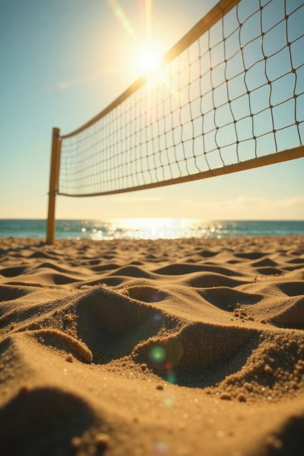 Golden Sand, Bright Sun Reflecting on Volleyball Net, Sand, Shiny Stock ...