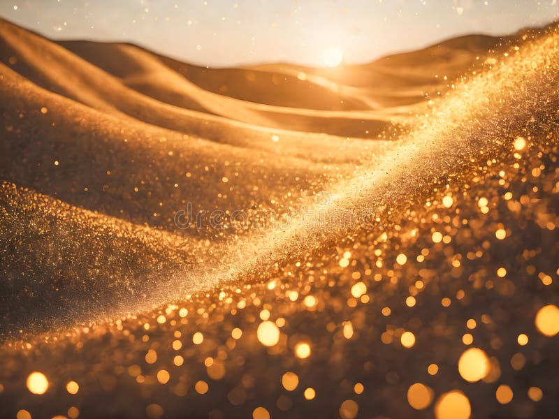 Golden Sand Dunes in the Desert with Golden Glitter Stock Illustration ...
