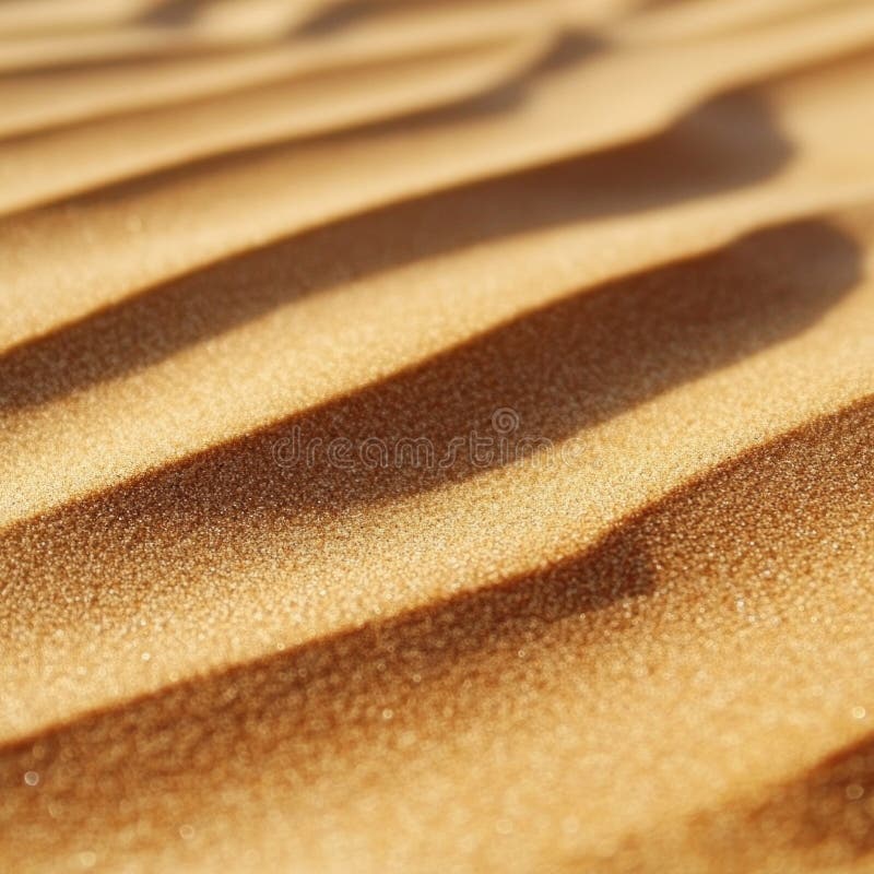 Golden Sand Dunes with Sunlit Patterns in a Desert Landscape Stock ...