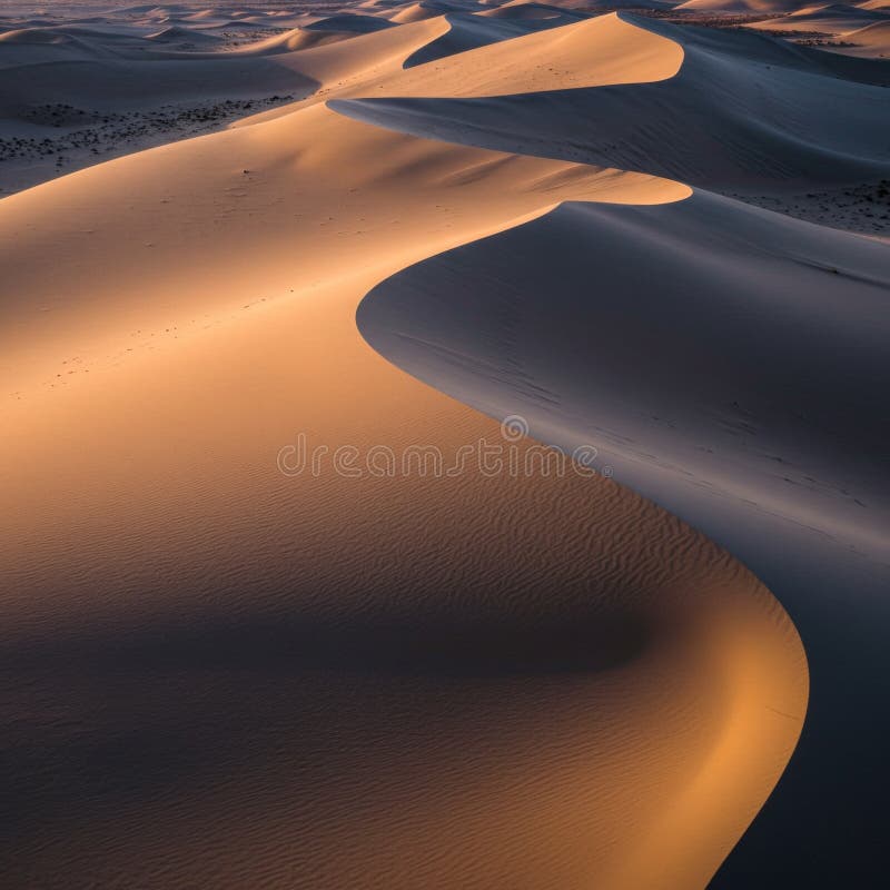 Golden Sand Dunes at Sunset Desert Landscape Stock Illustration ...