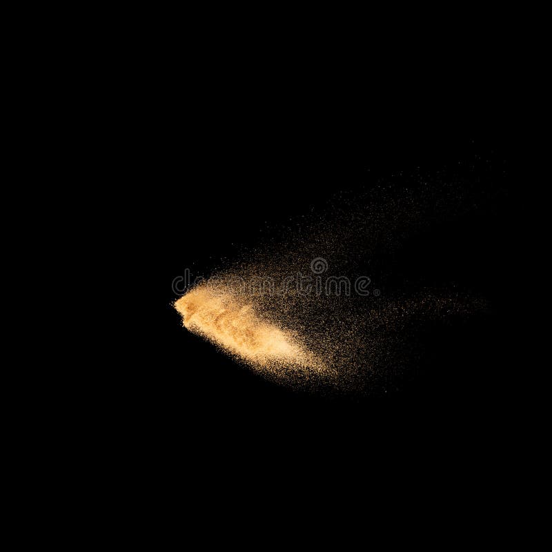Golden Sand Explosion Isolated on Black Background. Colored Sand Splash ...