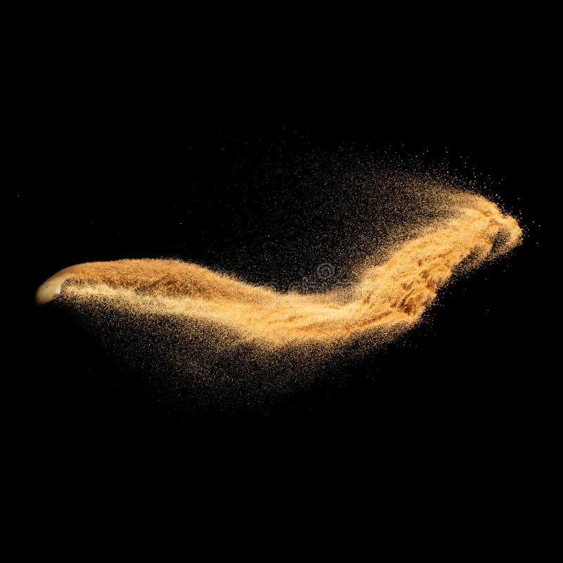 Golden Sand Explosion Isolated on Black Background. Colored Sand Splash ...