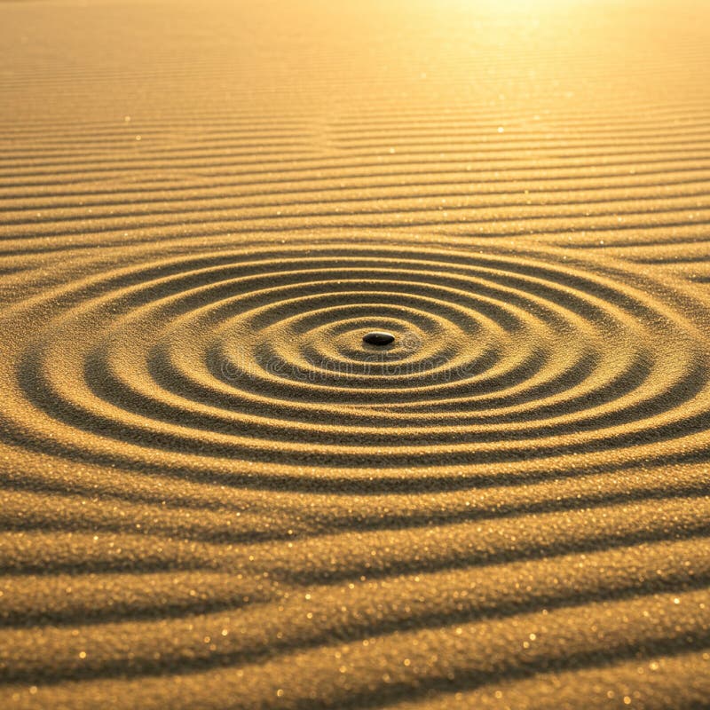 Golden Sand Forms Smooth, Concentric Ripples Around a Small Central ...