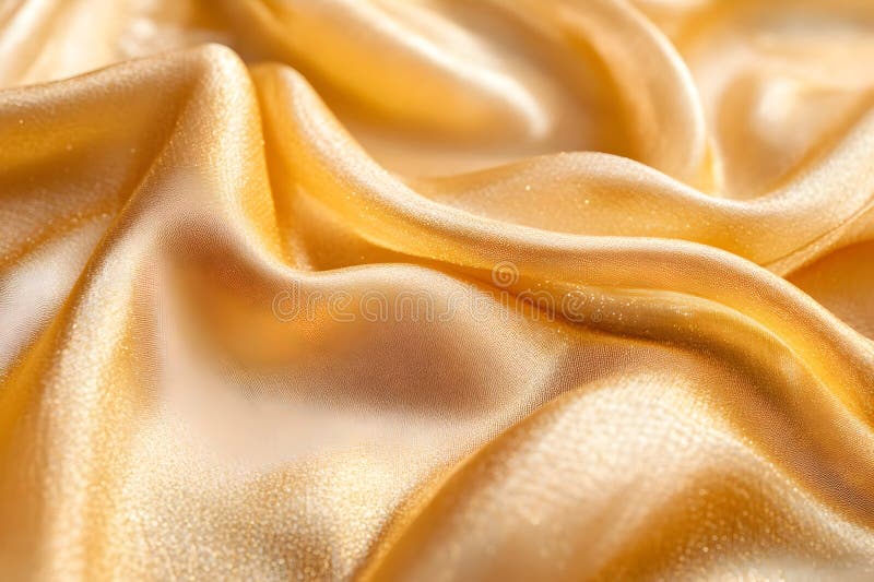 Golden Satin Cloth Displaying Smooth, Elegant Waves and Glittering ...