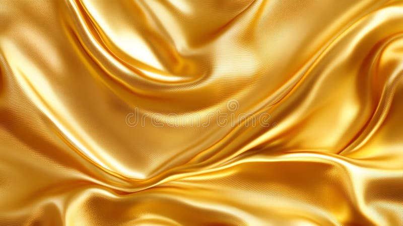 Golden Satin Fabric Draped in Luxurious Waves, Shimmering with a Soft ...