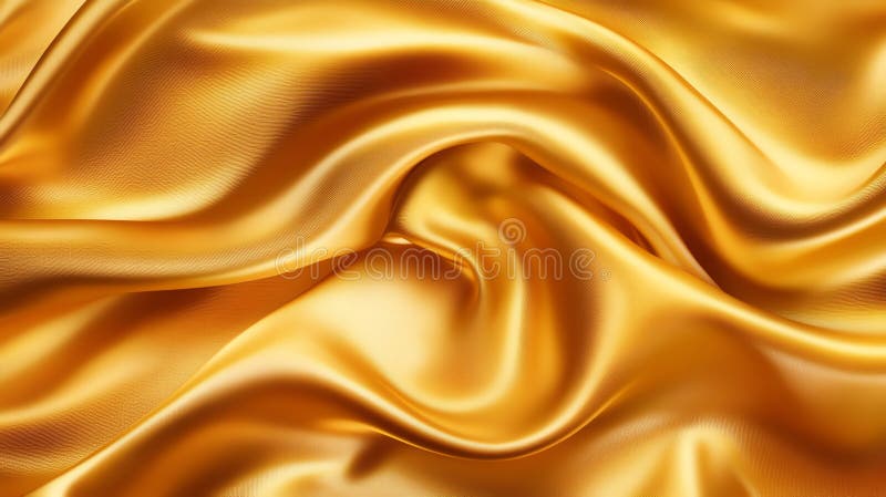 Golden Satin Fabric Draped in Luxurious Waves, Shimmering with a Soft ...