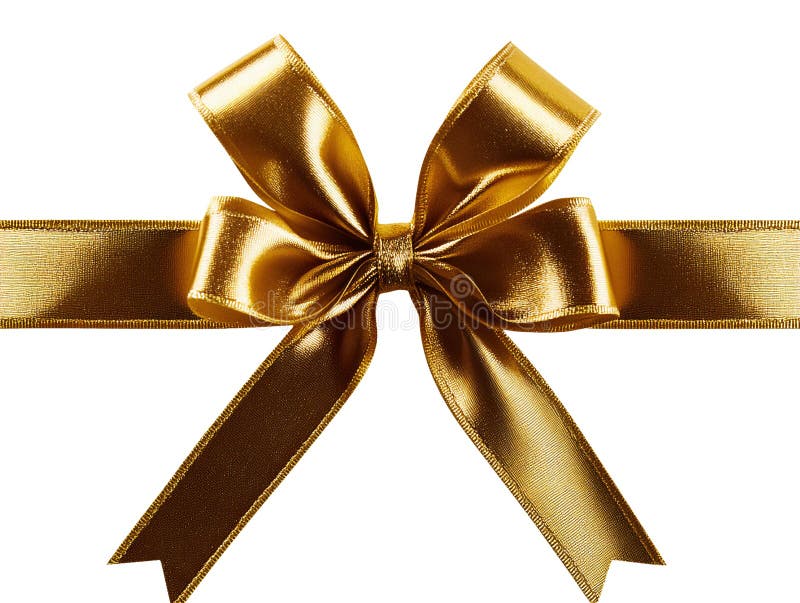 Golden Satin Ribbon Bow Isolated Stock Photo - Image of christmas, high ...