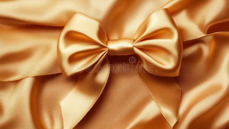 Golden Satin Ribbon Bow on Luxurious Fabric Stock Illustration ...