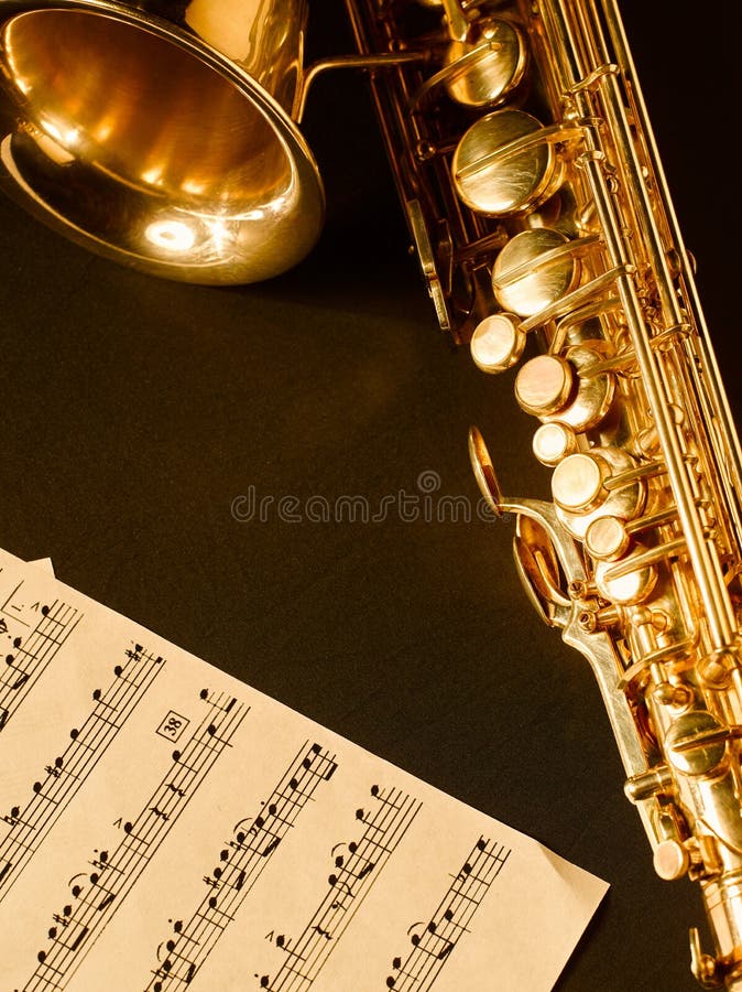 Golden Saxophone on Dark Background. Stock Photo - Image of concept ...