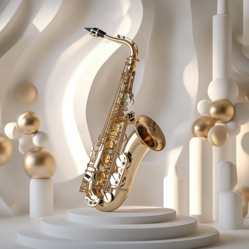 Golden Baritone Saxophone Clipart Cartoon Style. Simple Cute Saxophone ...