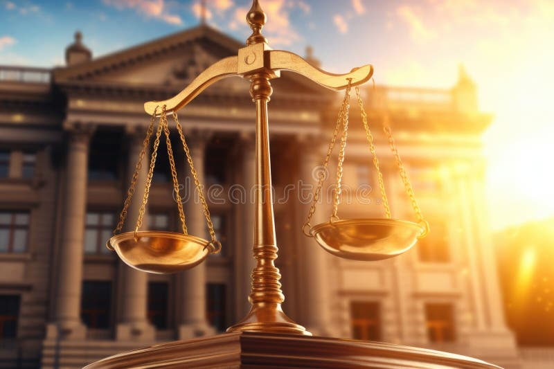 Golden Scale of Justice in Front of a Building. Suitable for Legal and ...